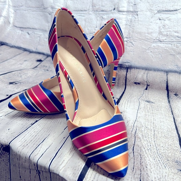 Kelly & Katie | Shoes | Satin Multi Stripe Pumps 3 Inch Heel Super ...